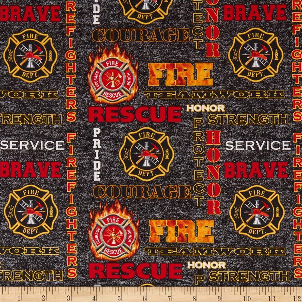 FireFighters Black Heather Print Logo, Fabric by the Yard
