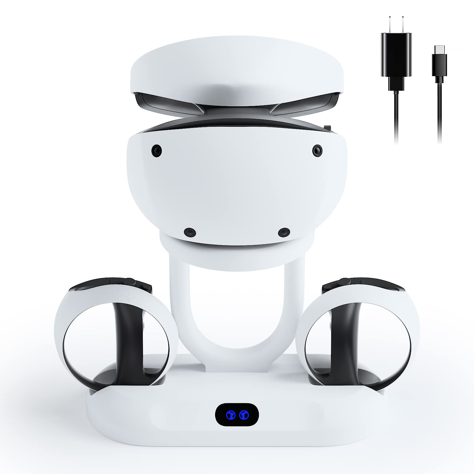 Charging Station with Headset Stand for PSVR 2, Playstation PS VR2 PS5 VR 2 Accessories, PSVR2 Controller Charger Dock (White)