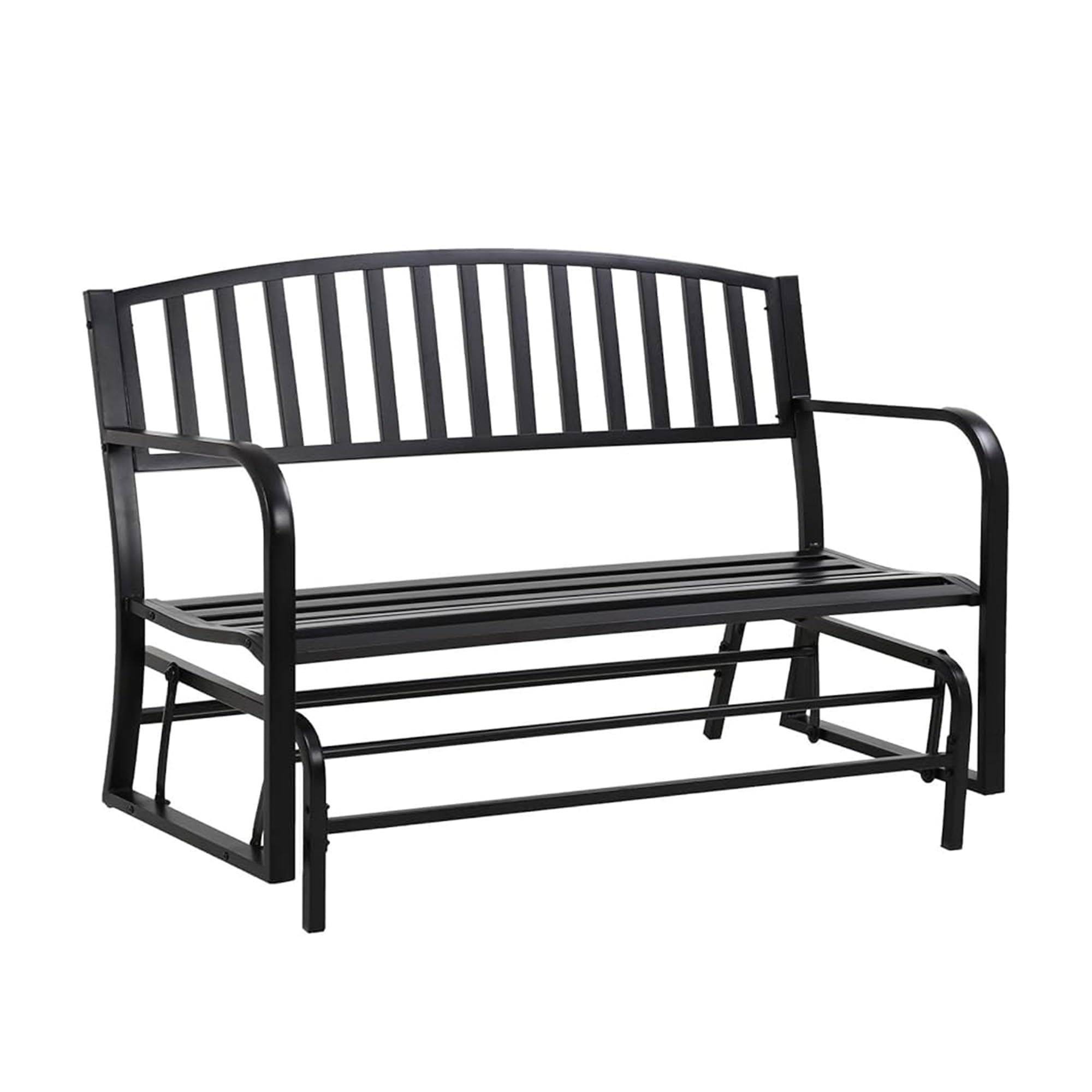 Four Seasons Courtyard Outdoor Patio Bench Glider Backyard Garden, Front Porch, or Walking Path Furniture Seat with Powder Coated Steel Frame, Black