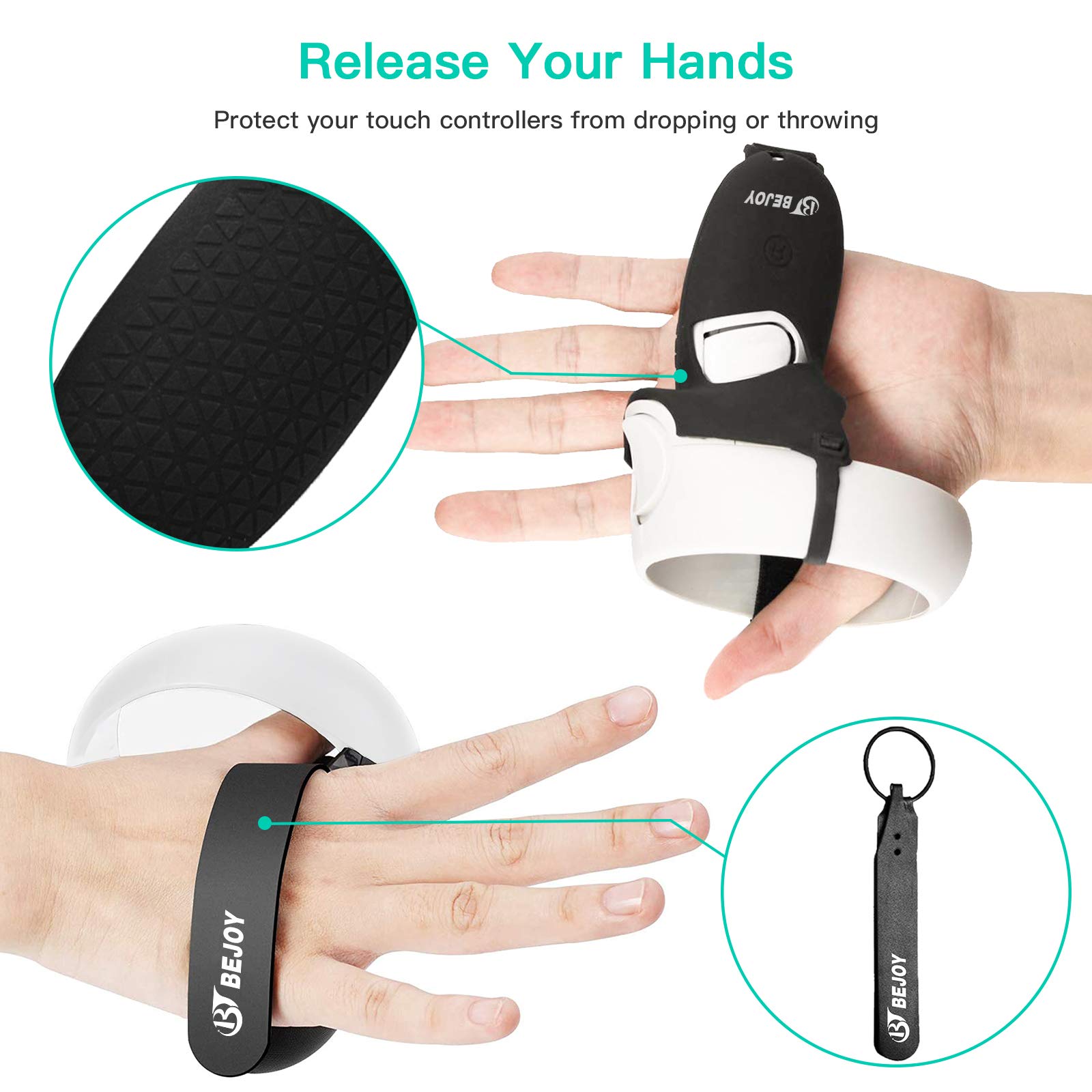 BEJOY Oculus Quest 2 Touch Controller Grip Cover with Knuckle Strap, Touch Controller Grip Protective Sleeve, Adjustable Knuckle Strap, Sweat-Proof, Non-Slip, Black