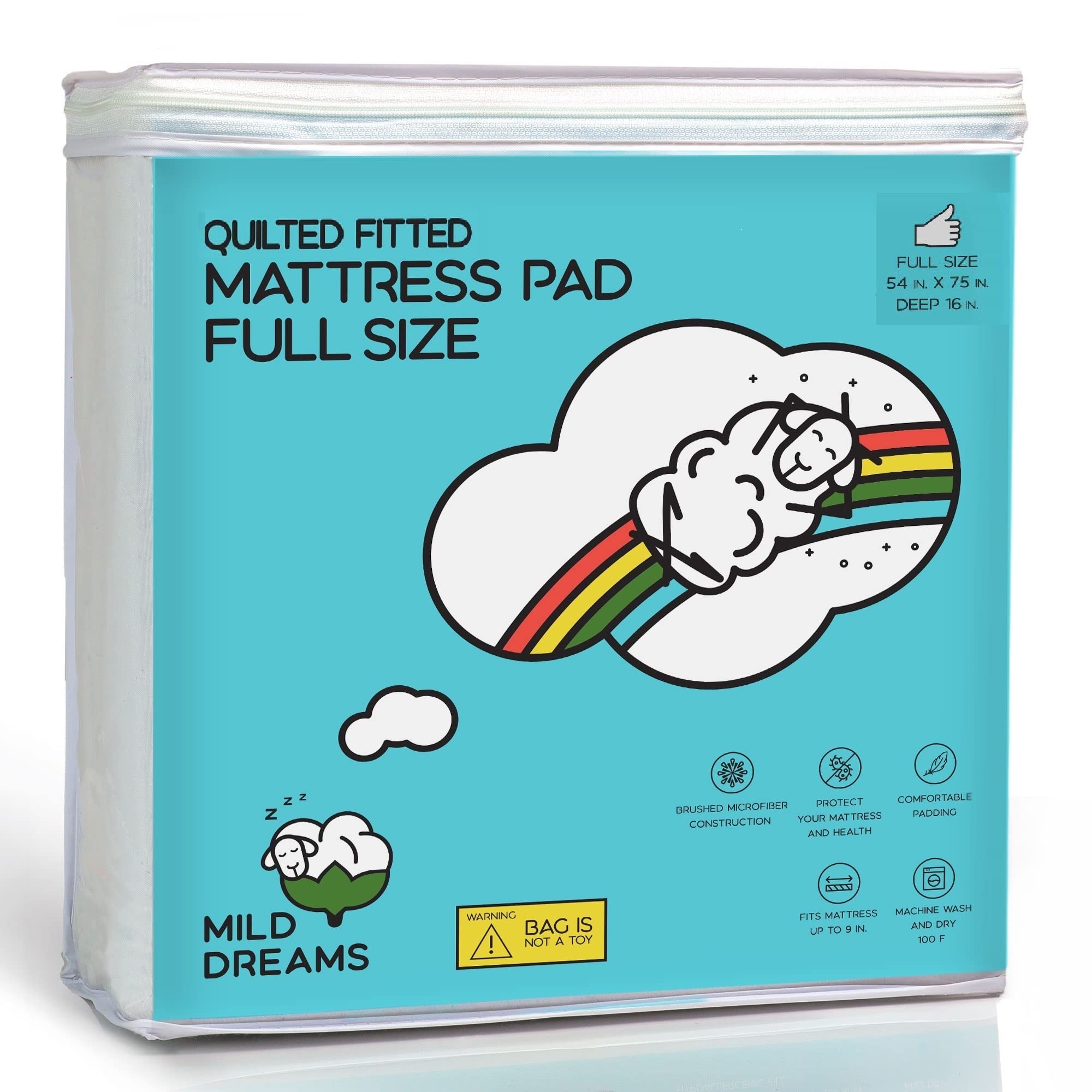 Full Mattress Pad Cover Fitted - Full Bed Mattress Cover Size 54x75 inches Stretches to 16 Deep Pocket- Fitted Quilted Sheet for Full Mattress, White