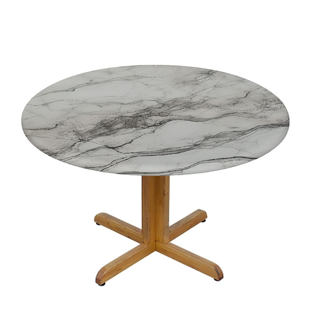COMIO Marbled Table Cloth Round Cover with Elastic Waterproof,70inch, Vinyl with Flannel Backing, Banquet Tabl Cover; Picnic ;Outdoor