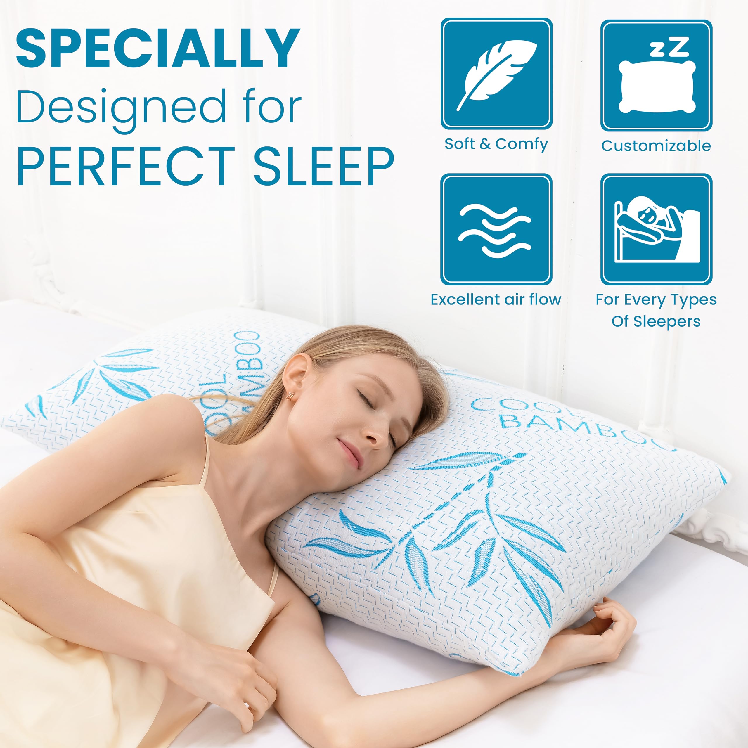 Body Pillow for Sleeping, Shredded Memory Foam Adjustable Bed Pillow with Hypoallergenic, Removable/Washable Zipper Cover