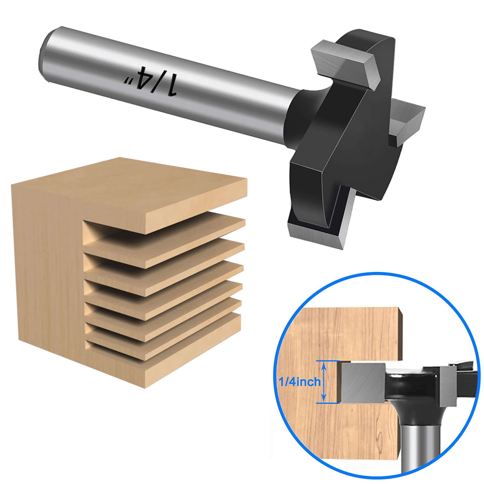 CNC Spoilboard Surfacing Router Bits, 1/4β Shank 1β Cutting Diameter Dado and Planer Router Bits Spoilboard Cutter with Removable Inserts, Carbide Tipped Slab Flattening bit for Woodworking