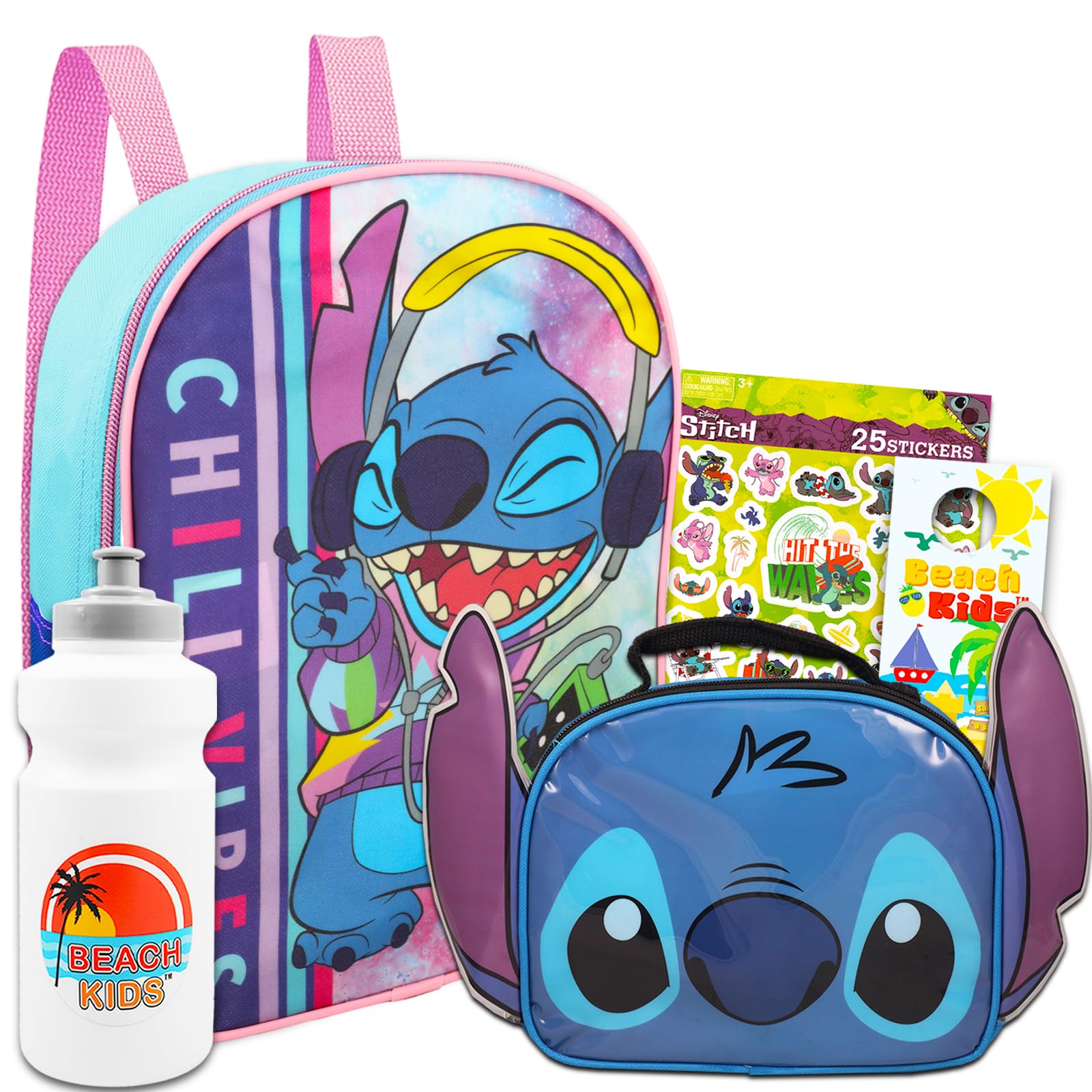 Disney Lilo and Stitch Mini Backpack and Lunch Box Bundle - 4 Pc Set with 11" Stitch School Bag, Stitch Lunch Bag, More for Boys and Girls | Stitch School Supplies Set