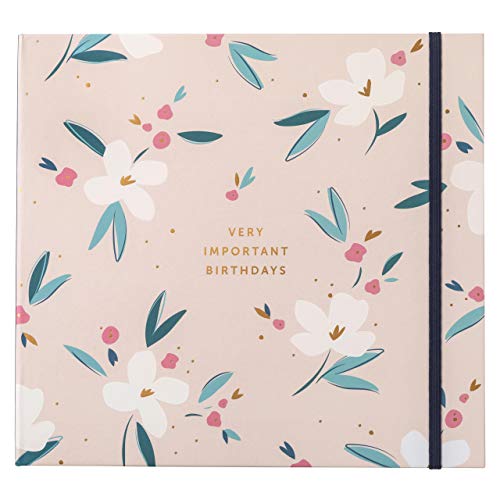 Busy B Birthday Card Book - 13 Pocket File for Storing Greetings Cards Pretty Petals,Pink
