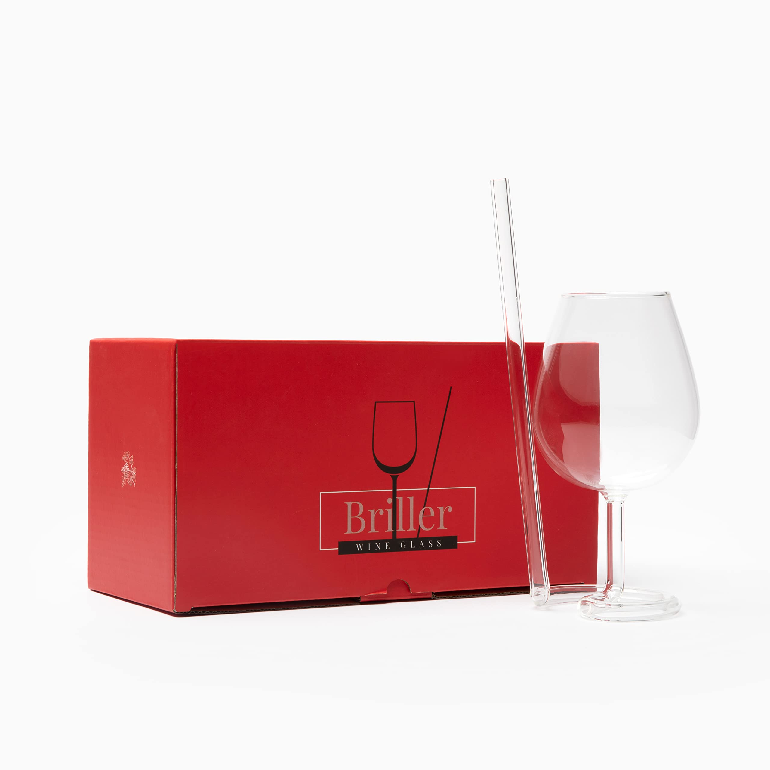 Briller Wine Glass With Straw - 15 oz Unique Wine Glass | Premium | - Large, Handblown, Crystal, Durable - Perfect Wine Gift