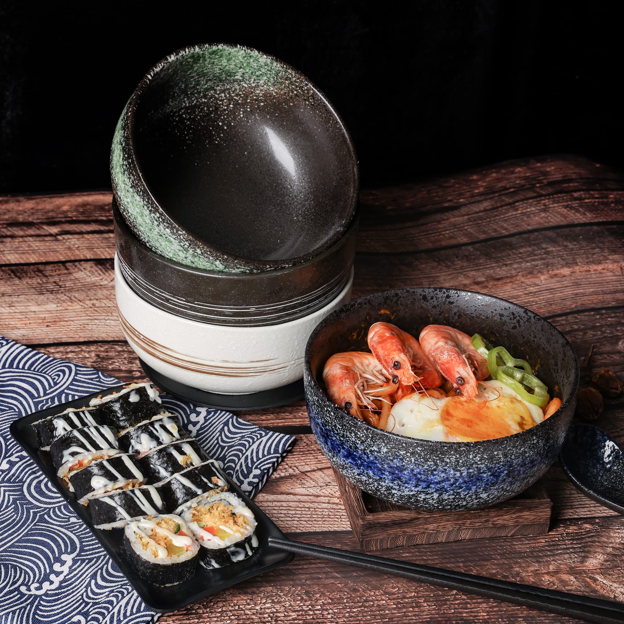 Cteaffee 38 OZ Large Ceramic Ramen Bowls Sets, Japanese ramen bowls, soup bowl, noodle bowls with Spoons and Chopsticks For Salad, Rice, Noodles, Microwave & Dishwasher Safe (Ramen bowl set)