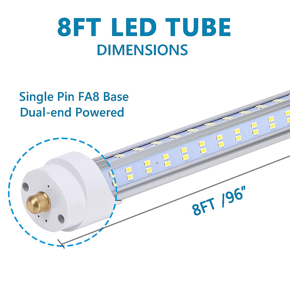 FTUBET 10PCS, 8FT LED Bulbs, 5000K 144W 18800LM 8FT Led Shop Light Bulbs, FA8 Single Pin Base V Shaped Clear Cover 8 Foot Led Bulbs, T8 T10 T12 Led Tube Lights Replacement