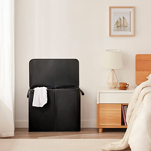 Lifewit 105L Double Laundry Hamper with Lid and Removable Laundry Bags, Divided Laundry Basket with Handles, Large Separated Clothes Basket for Bedroom, Bathroom, College Dorm, Laundry Sorting, Black
