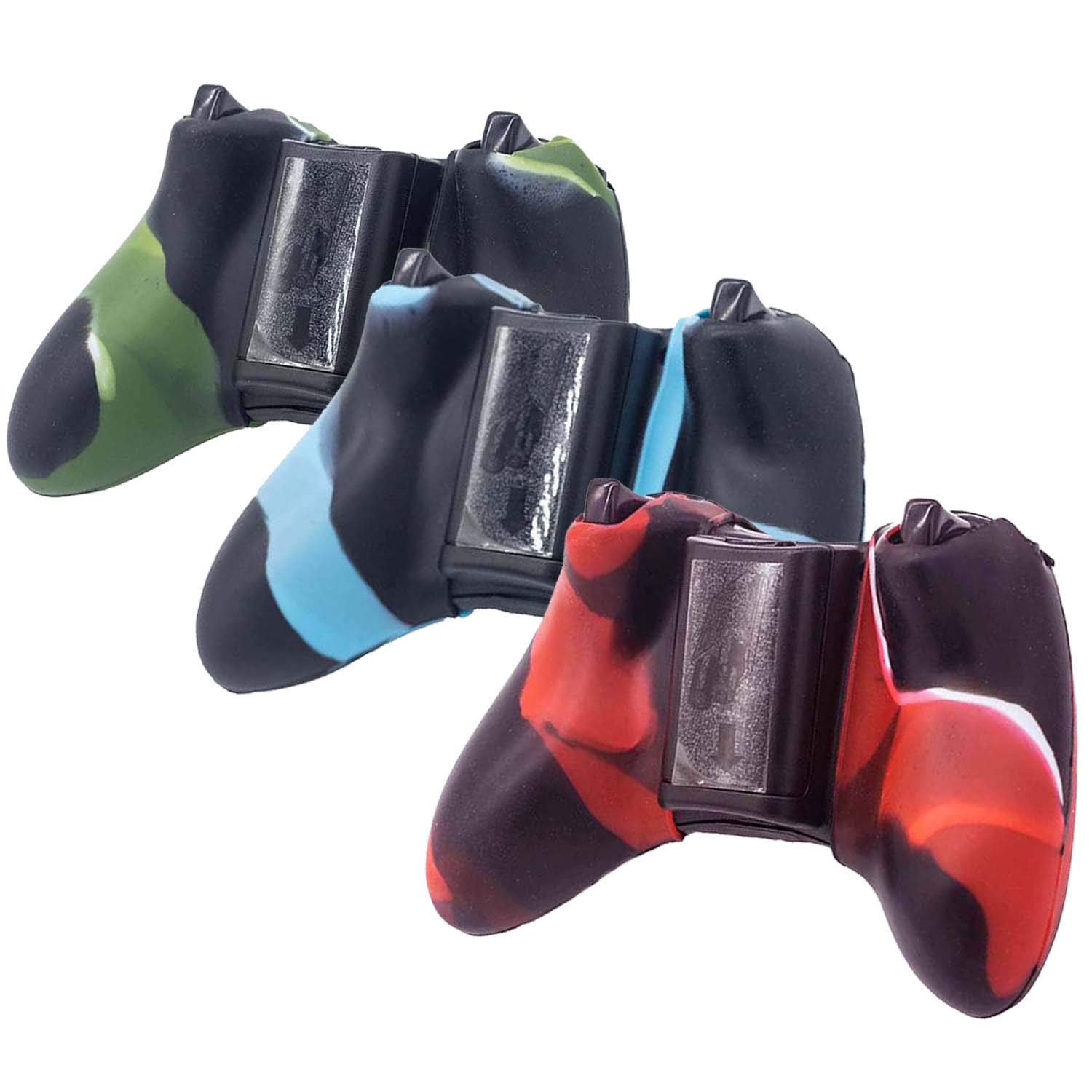 BRHE 3 Pack Protective Skin Cover Soft Silicone Camouflage Protector Case Accessories Set for Xbox 360 Controller Wireless/Wired Gamepad Joystick with 8 FPS Thumb Grips Caps(Red Blue Green)