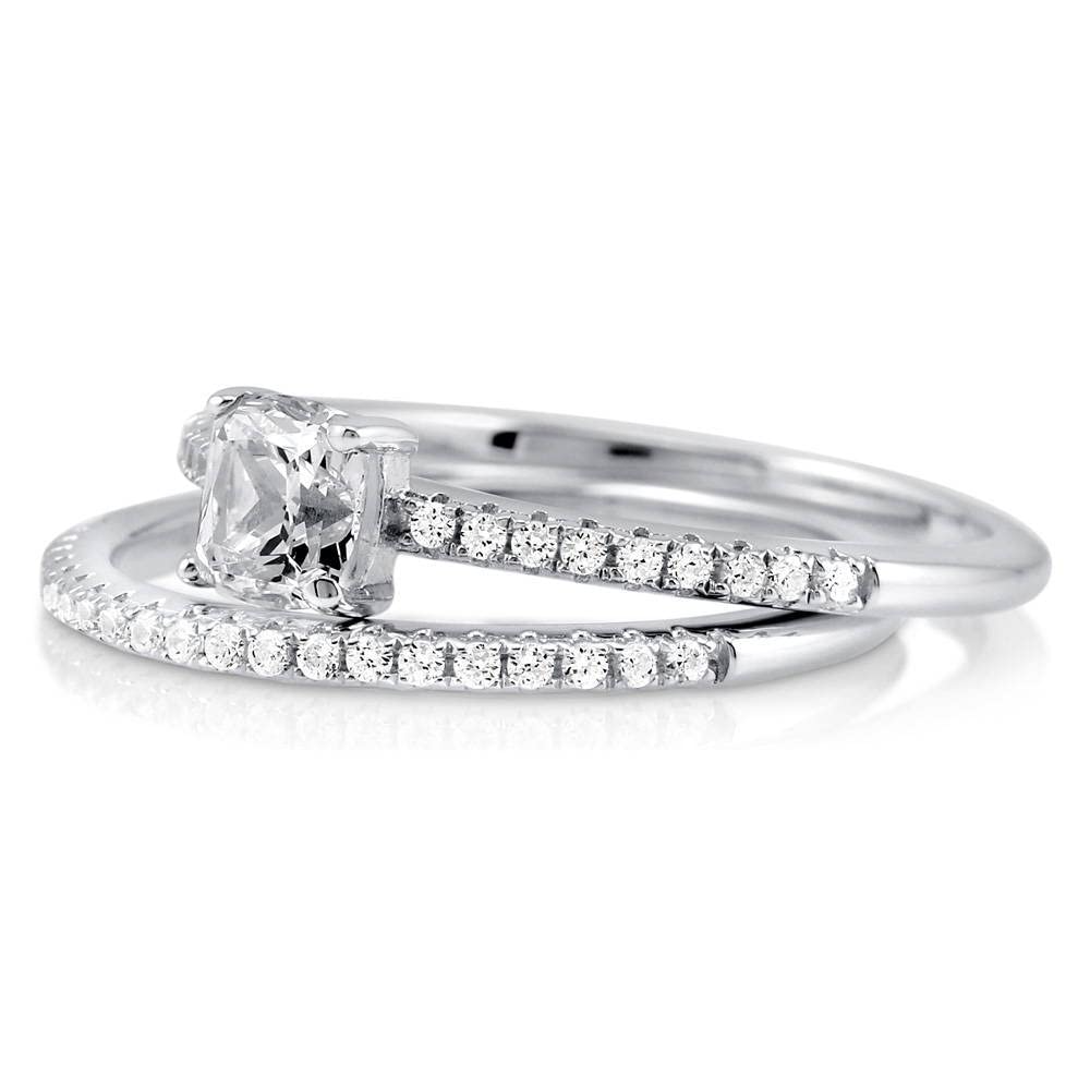 BERRICLE Sterling Silver Solitaire Wedding Engagement Rings 0.6 Carat Cushion Cut Cubic Zirconia CZ Ring Set for Women, Rhodium Plated Size 8