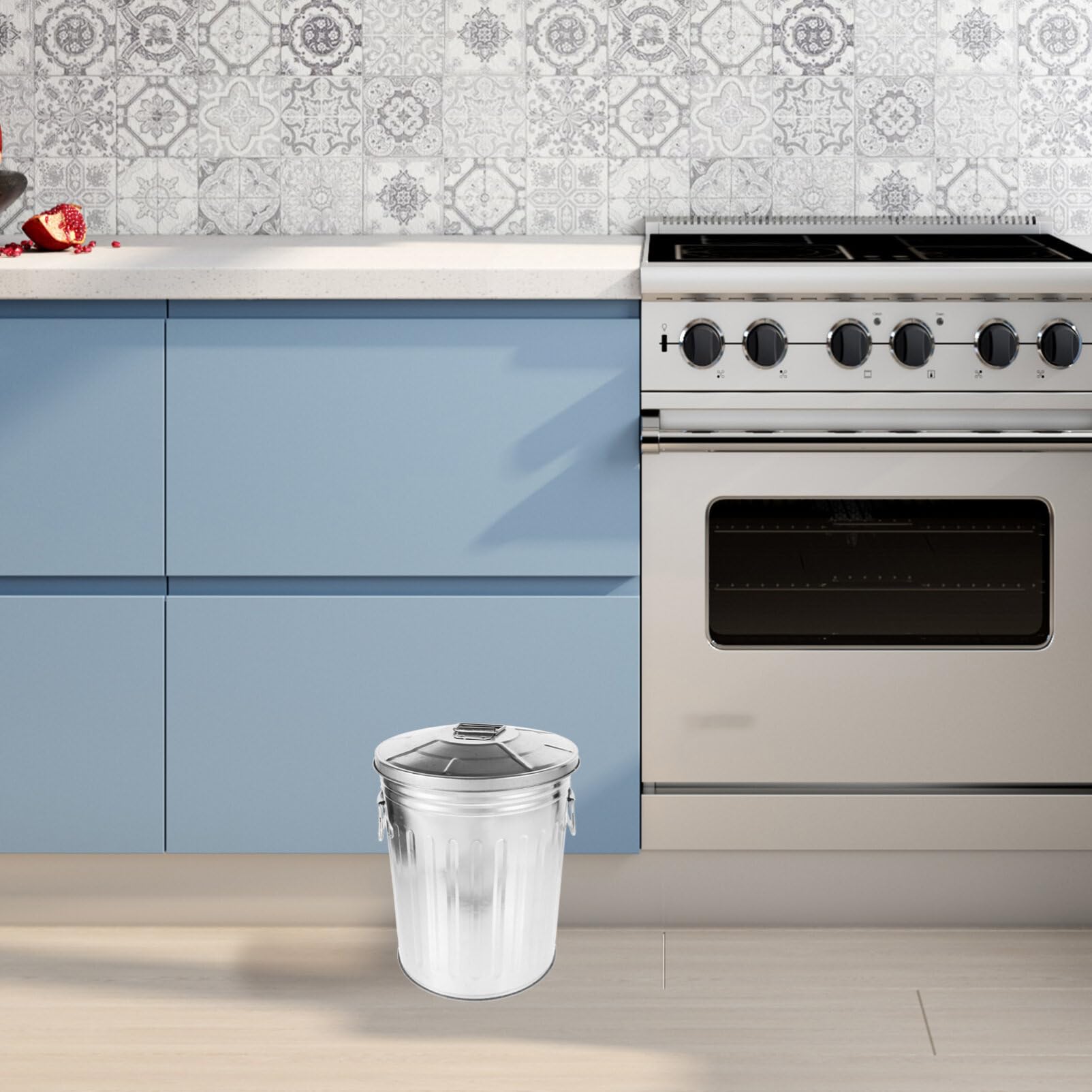 Ciieeo Galvanized Trash Can Metal Garbage Trash Can with Lid Round Wastebasket Container Wastepaper Basket for Home Living Room Kitchen Farm 8L