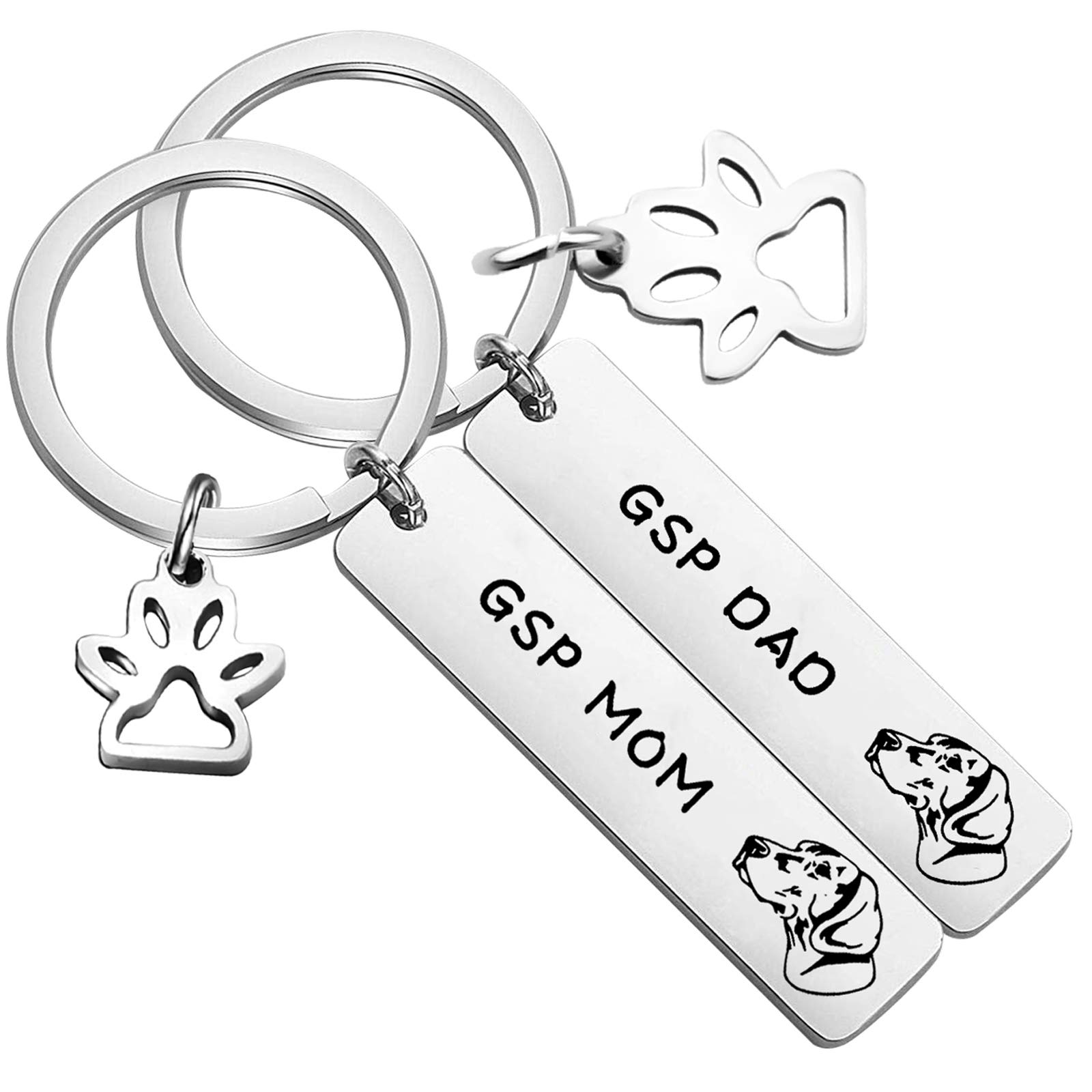 BEKECH GSP Mom GSP Dad Keychain Set German Shorthaired Pointer Dog Keychain Gift for GSP Dog Dad GSP Dog Mom (silver)