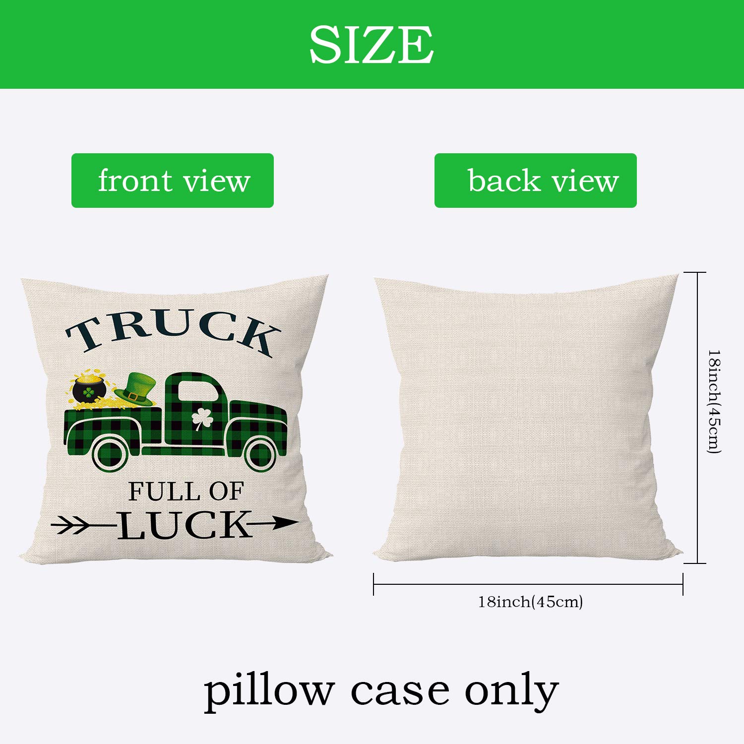 SIBOSUN St Patricks Day Pillow Covers 18x18 Inch Set of 4 Clover Black and Green Buffalo Plaid Shamrock Decorative Throw Pillowcase Lucky Clovers Linen Cushion Case for Home Couch Sofa Decorations