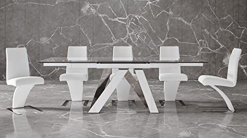 Zuri Furniture Cruz Expandable Modern Dining Table with Clear Glass Top