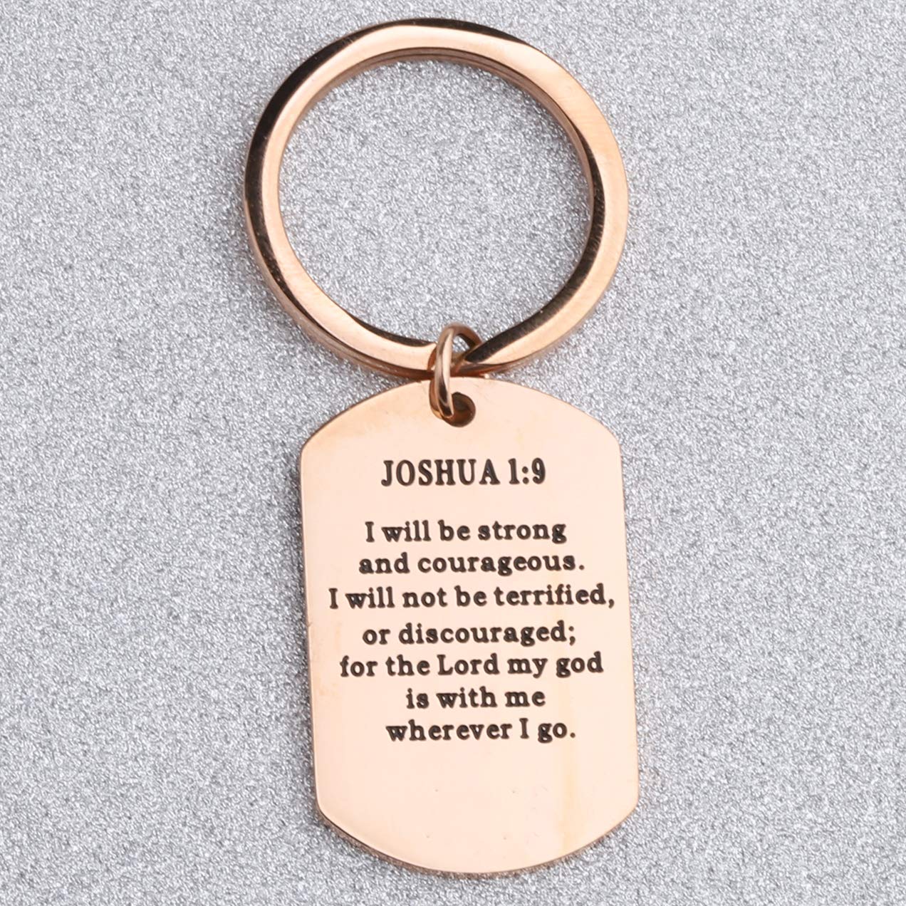 BEKECH Joshua 1:9 Bible Verse Keychain I Will Be Strong And Courageous Dog Tag Keychain Religious Jewelry Christian Keyring Gift (rose gold)