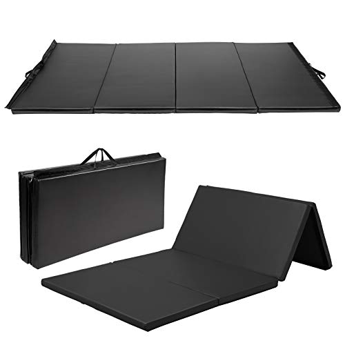 GYMAX Gymnastics Mat, 8' x 4' x 2" Thick Exercise Mat with Waterproof Detachable Cover, Non-Slip Bottom & Carry Handles, Folding Tumbling Mat for Yoga Cheerleading Aerobics Home Gym Fitness (Black)