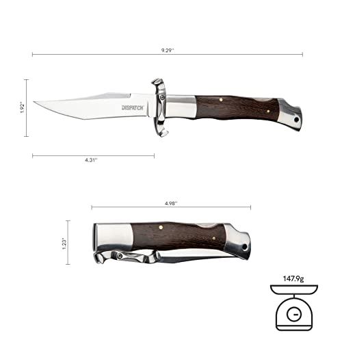 Dispatch Folding Pocket Knife Stainless Steel Mirror Blade, with Wenge Wood Handle, Back Lock Design and Hand-blocking Design for Outdoor, Tactical, Survival, and EDC