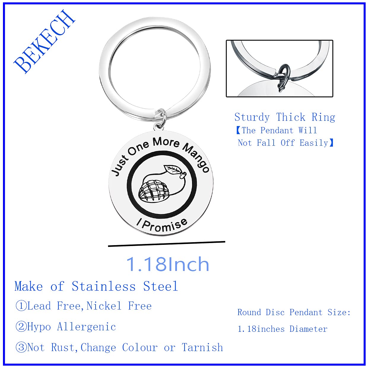 BEKECH Mango Lovers Gift Just One More Mango I Promise Keychain Gift for Tropical Fruit Lovers Summer Fruit Lovers (silver)
