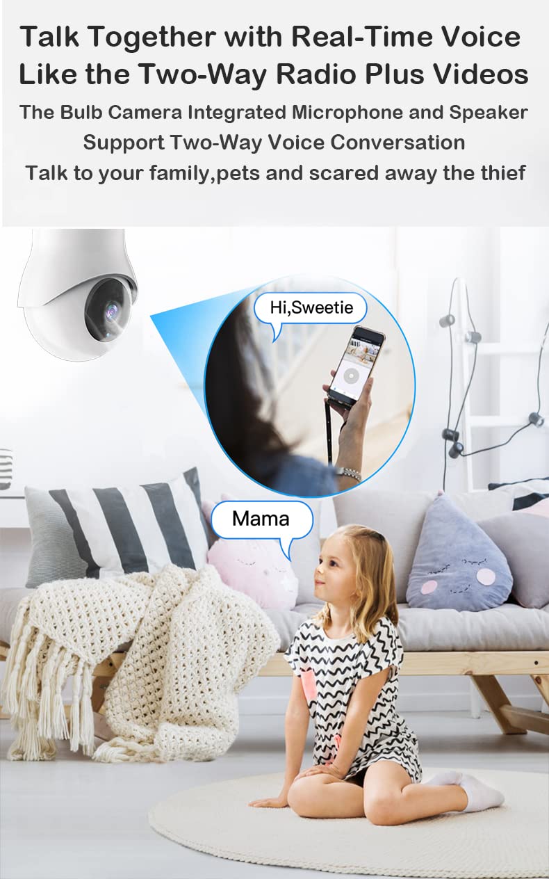 Burbifro 360° Security Lightbulb Camera, 2.4GHz & 5GHz 360 Degree WiFi Light Bulb Surveillance Camera, Wireless Camera for Home Security, Motion Detection, Two-Way Audio Cam