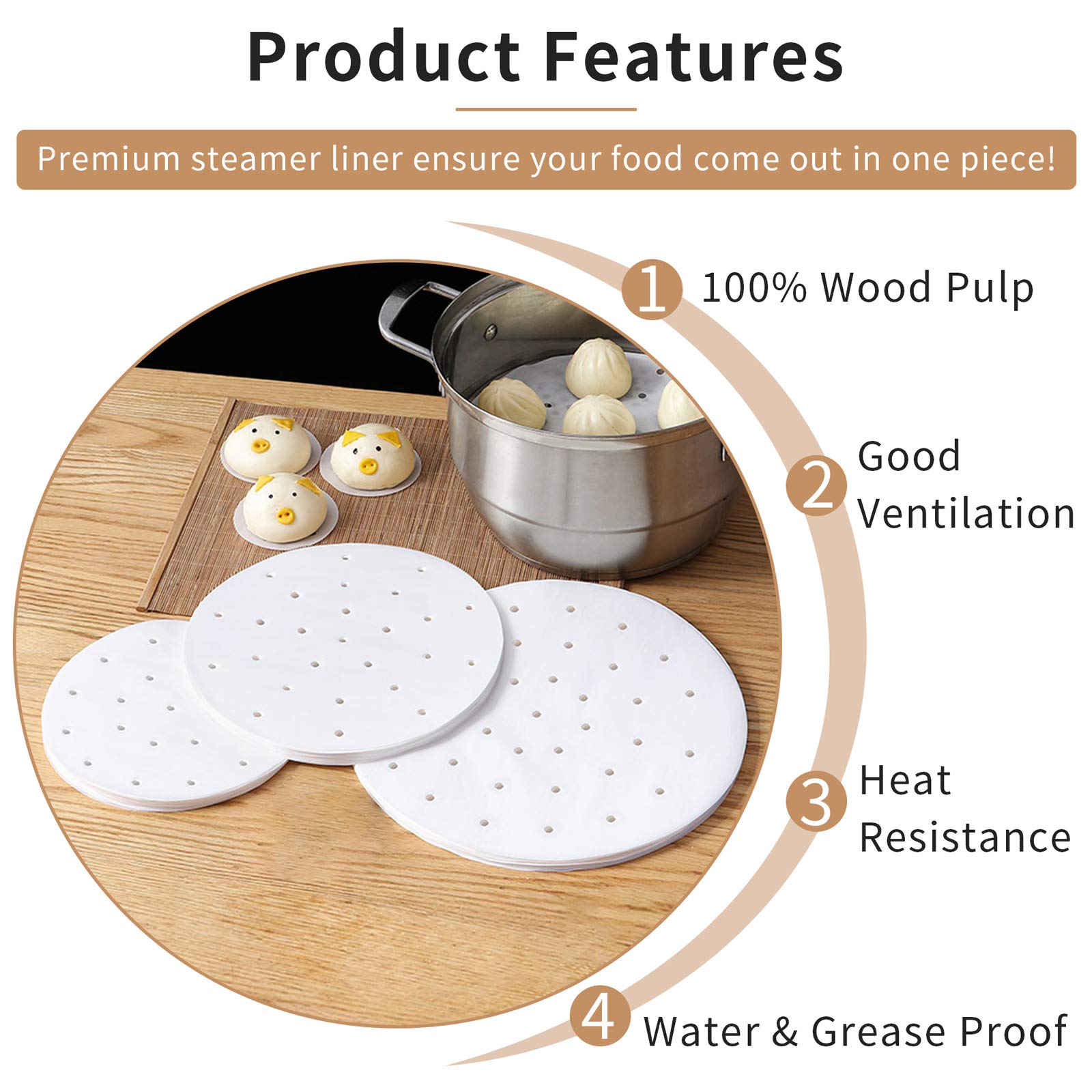 CONIE 12 Inch Steamer Paper Liners, Perforated Parchment Paper for Air Fryer Steaming Basket 100cts