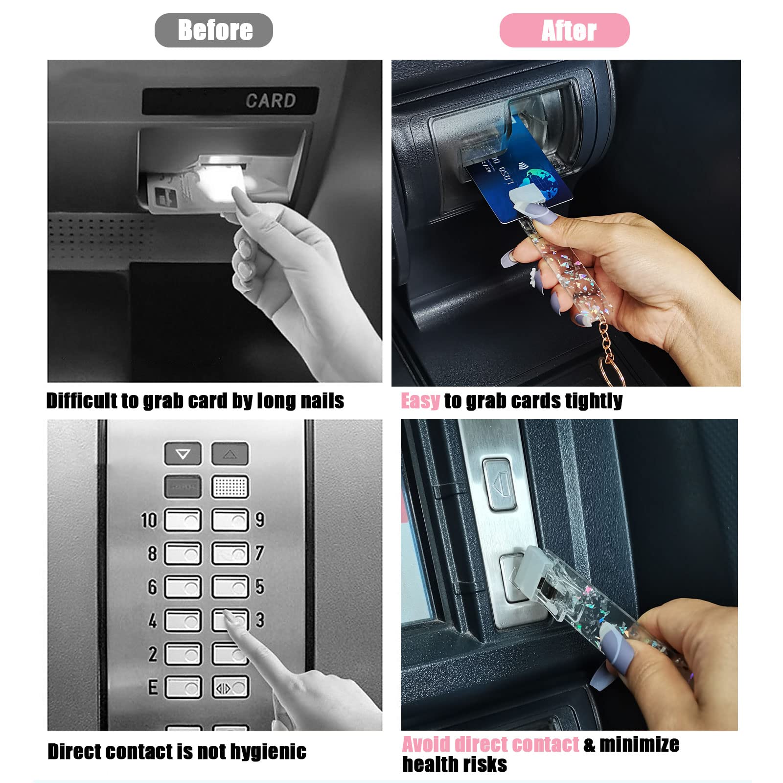 Card Grabber for Long Nails, Wristlet Keychain Bracelet for Women with Silicone Beads Car Key Ring Chain
