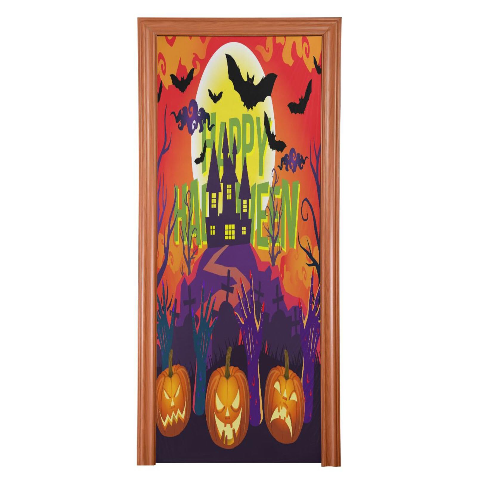 Burbuja Halloween Pattern Door Cover, Stretch Fabric Backdrop Door Porch Covers for Home Party Holidays Decoration, 32x79 in