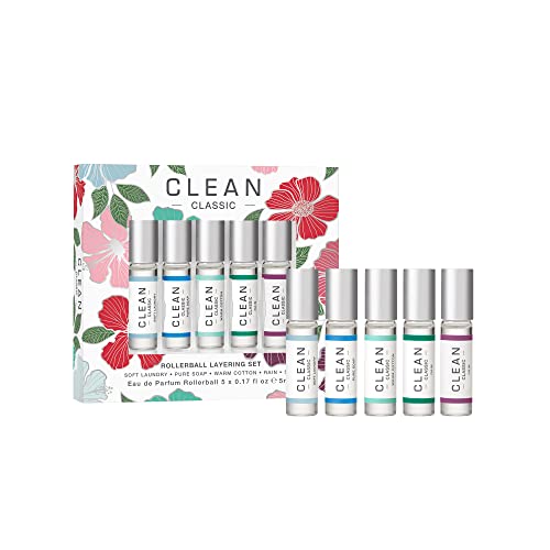 CLEAN CLASSIC Eau de Parfum Rollerball Fragrance Holiday Gift Set | Includes Warm Cotton, Skin, Rain, Soft Laundry, and Pure Soap | 5 x .17 oz or 5 mL