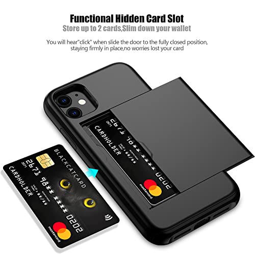 Nvollnoe for iPhone 11 Case with Card Holder Heavy Duty Protective Dual Layer Shockproof Hidden Card Slot Slim Wallet Case for iPhone 11 for Men&Women(Black)