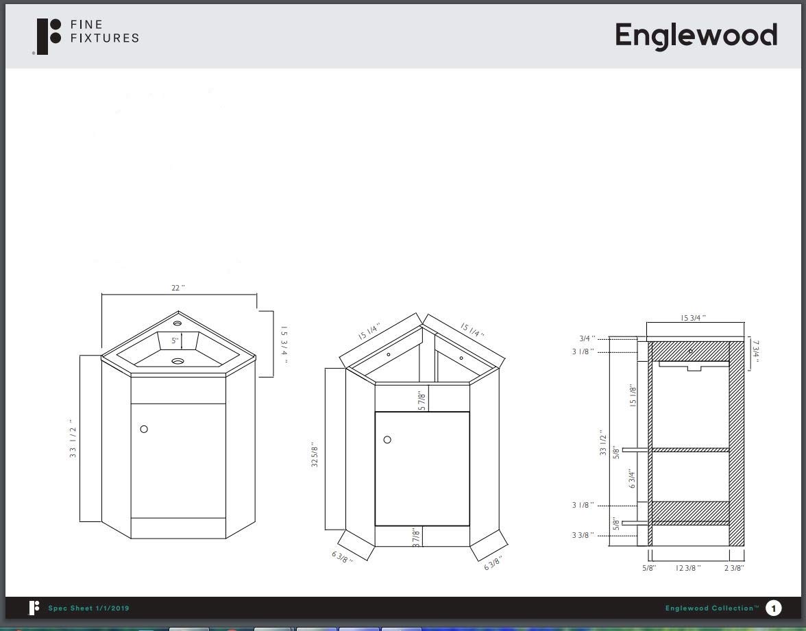 Fine Fixtures - Corner Bathroom Vanity and Sink, Wenge - Englewood Collection