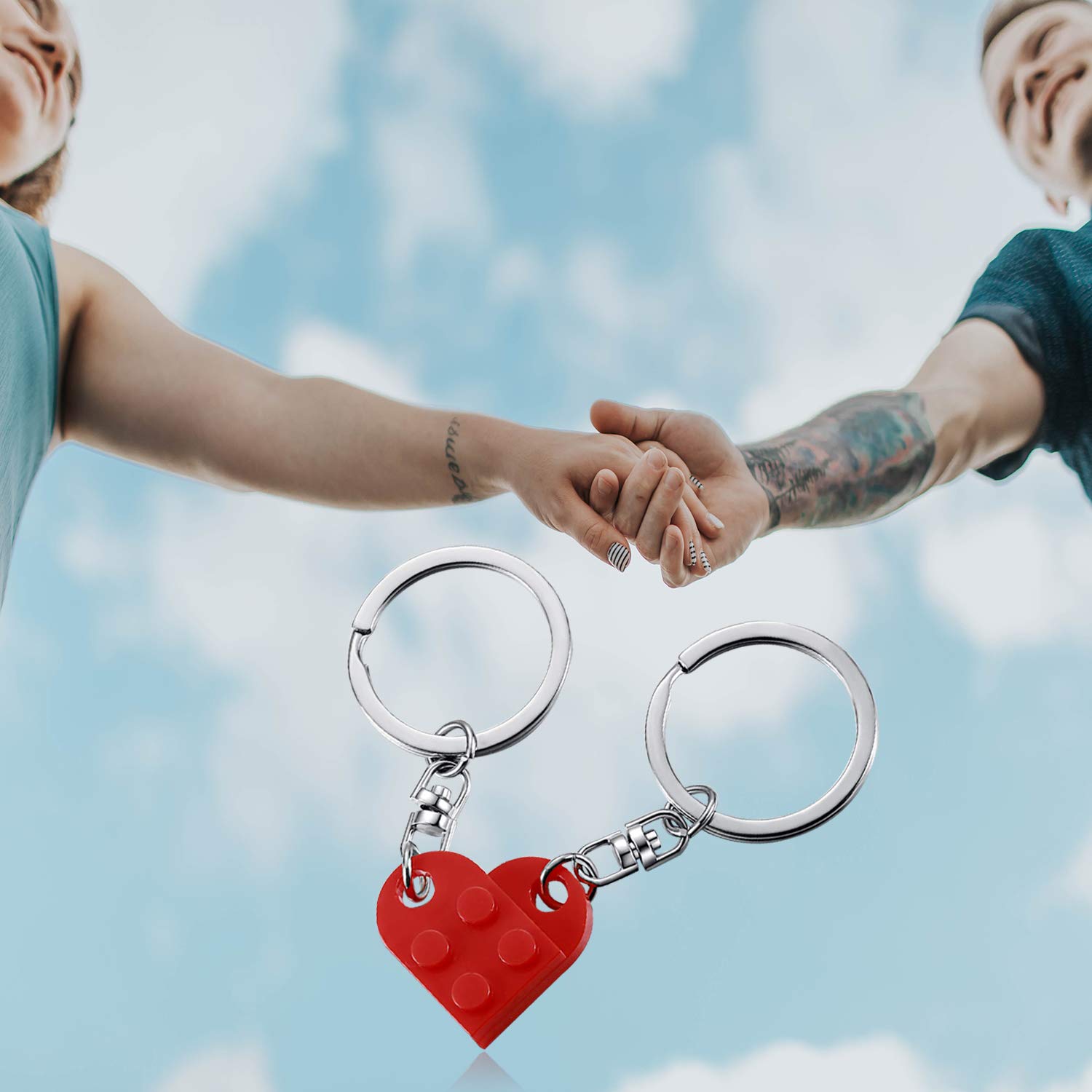 Brick Keychain for Couples Friendship - 2pcs Matching Heart Colorful Keychain Set for Girlfriend Boyfriend Couples Valentine's Day BFF (Red)