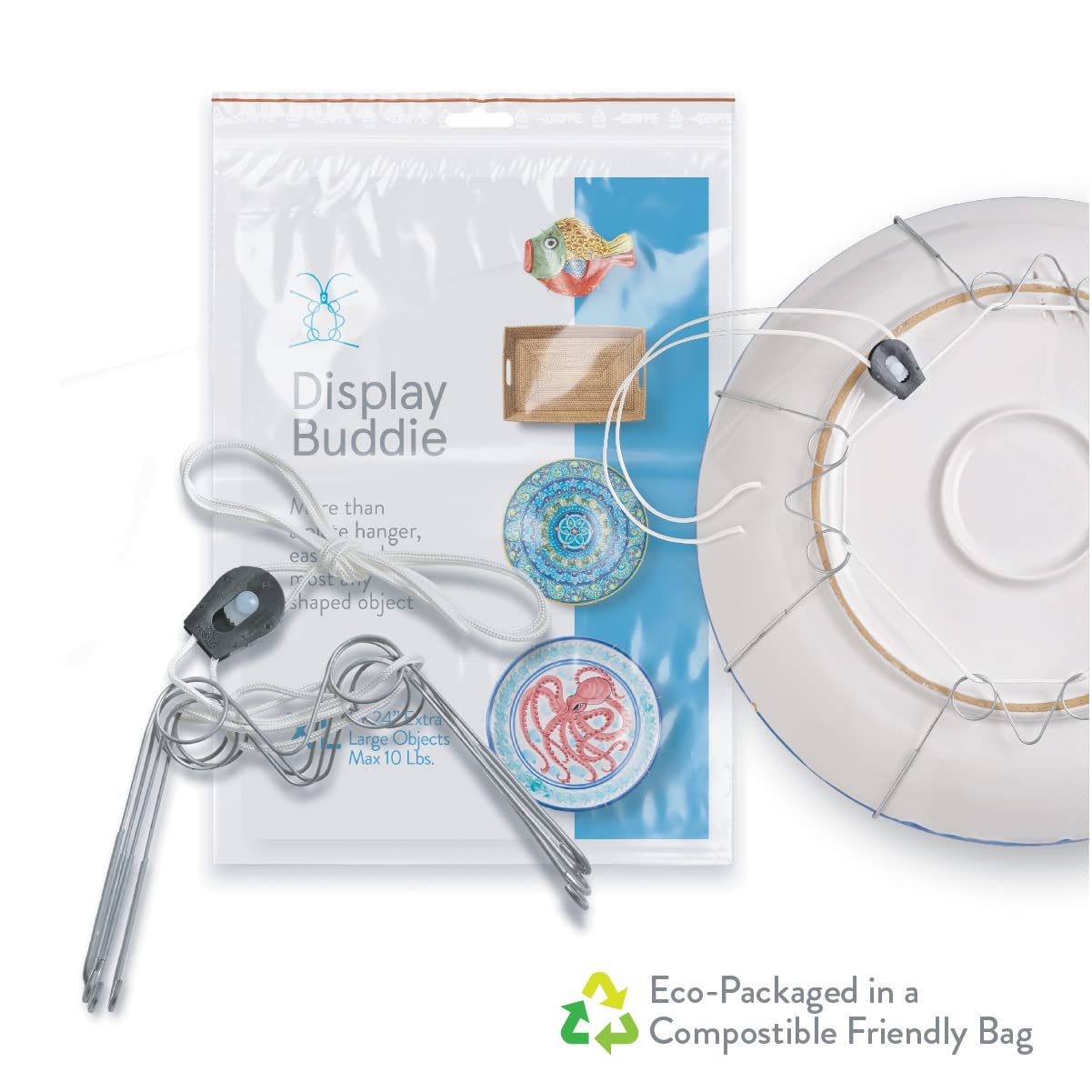 Display Buddie Extra-Large Adjustable Plate Hanger for Plates, Platters, Bowls & Oval, Square, Rectangular Objects Between 18-24" Overall and up to 10 lbs.