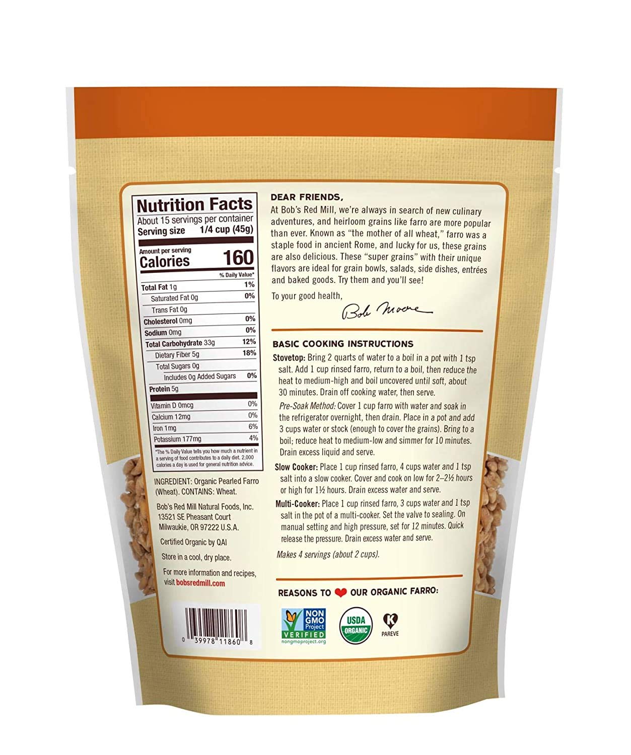 Bobs Red Mill Grain Organic Farro, 24 Ounce (Pack of 2)