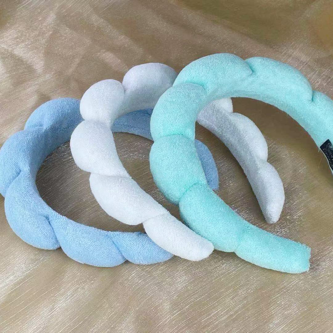COMMINY Spa Headband for Washing Face,Sponge Soft Makeup Face Wash Headband,Terry Cloth Skincare Puffy Headbands for Women(Blue)