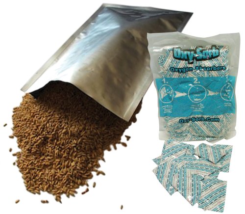 Set of 10 Dry-Packs 5 Mil 5 Gallon Mylar Bags with 2000cc Oxygen Absorbers - for Dried Dehydrated and Long Term Food Storage