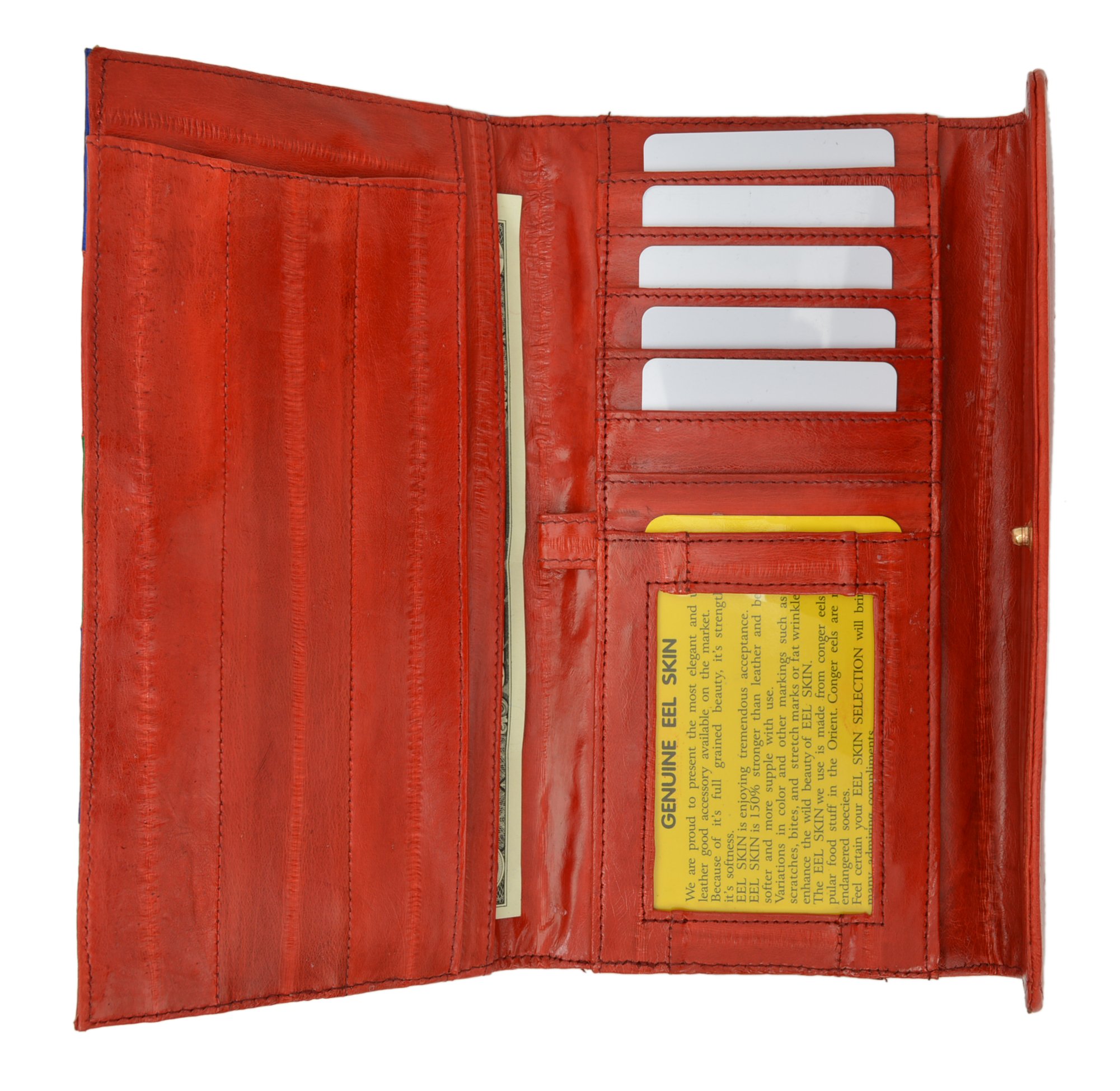 MARSHAL Genuine Eel skin Ladies Checkbook Wallet Slim Design with Silk touch Eel skin Leather (Tri-Color)