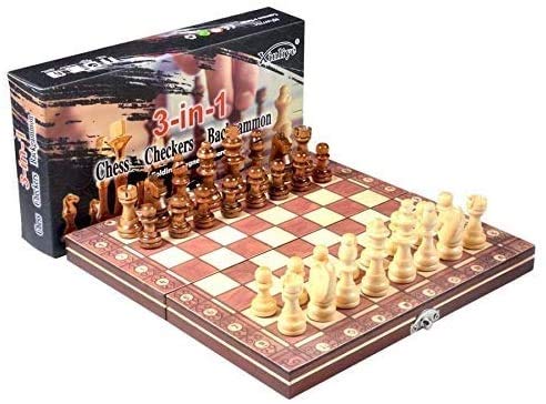 Checkers Set 3 in 1 International Set Magnetic Wooden International Set Folding Chessboard Games Game
