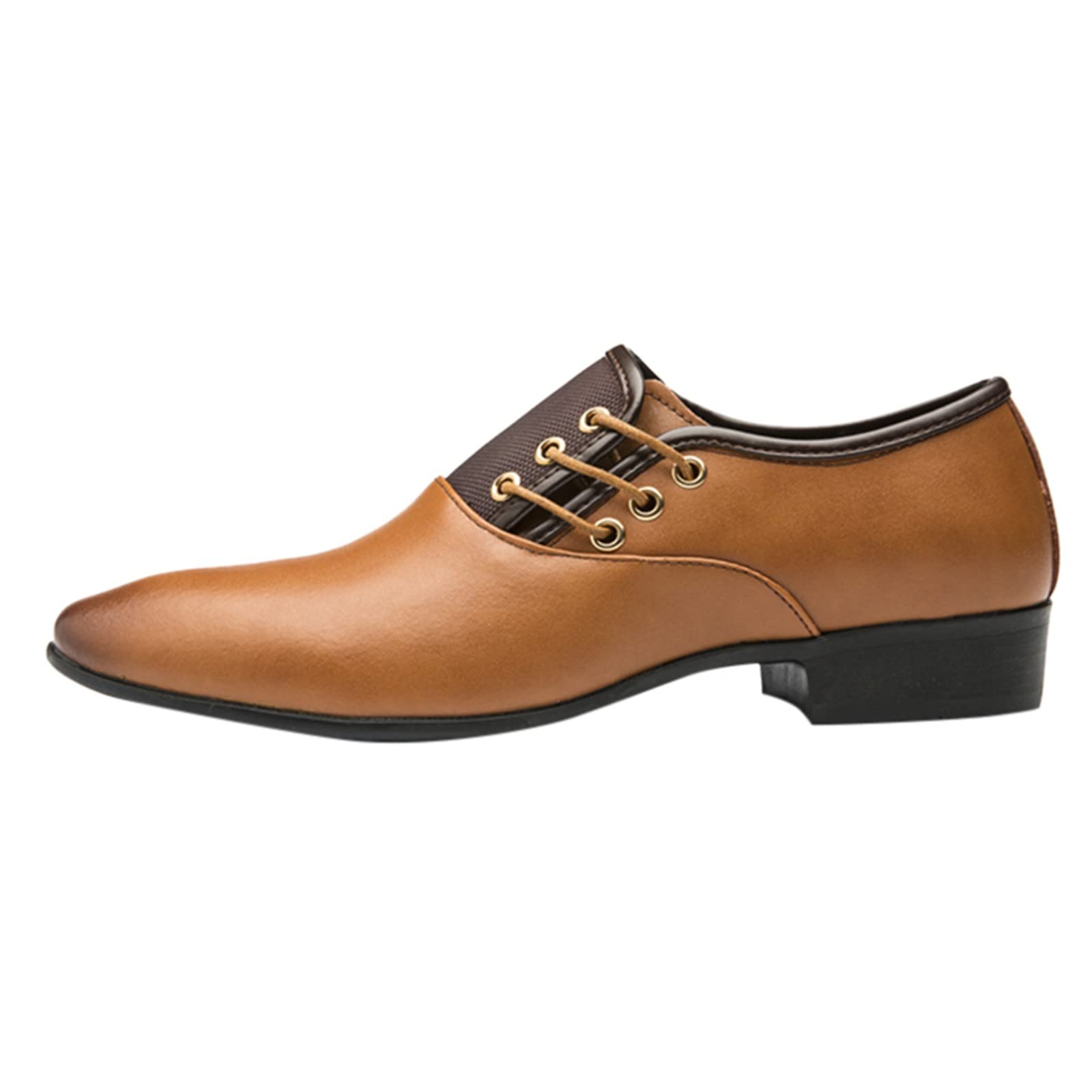 Classical Style Leather Shoes for Men Slip On PU Leather Low Rubber Sole Block Heel Work Casual Boots Wide Yellow