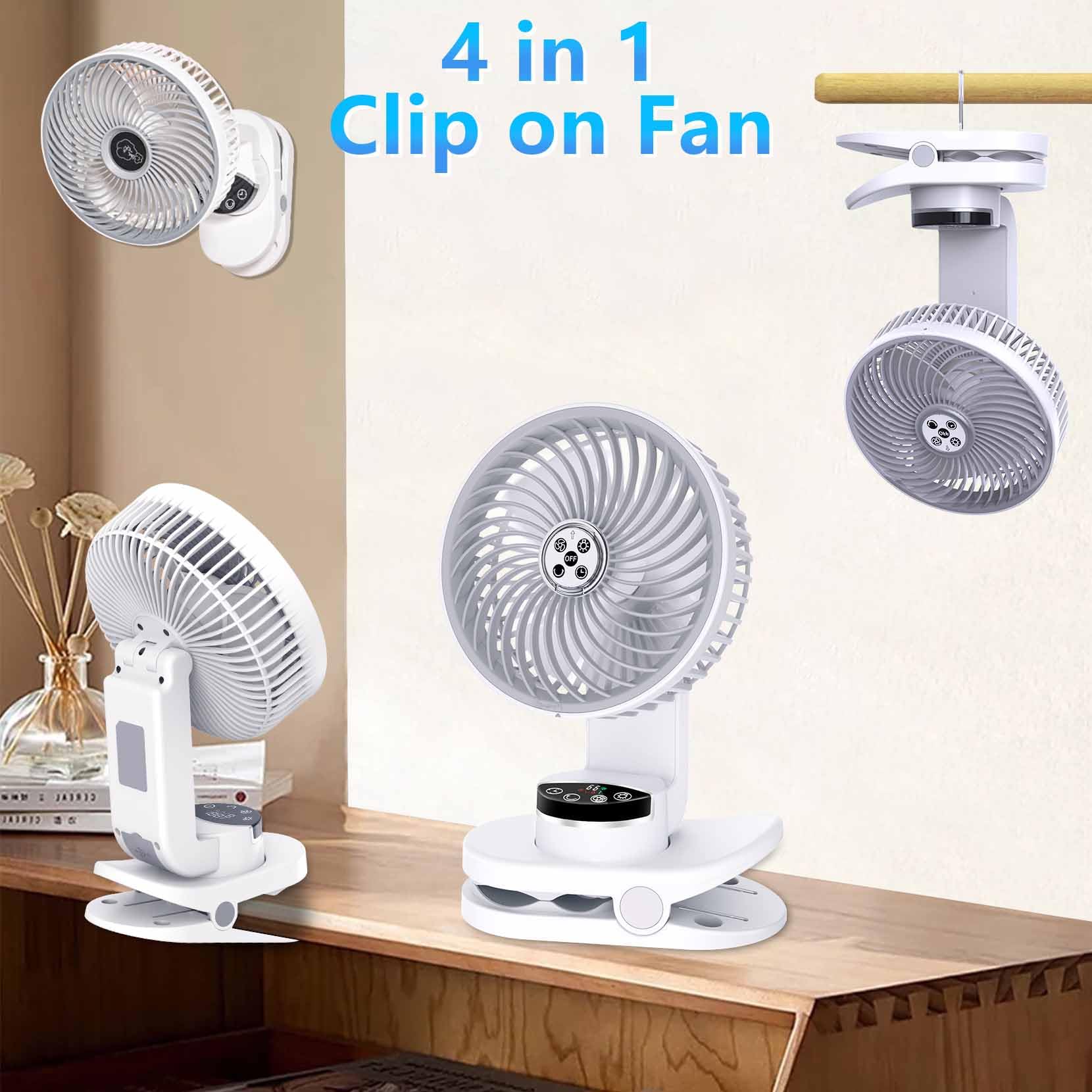 TDONE 8 Inch Clip on Fan, 10000mAh Battery Operated Desk Fan With 9 Speeds, Auto Oscillation Rechargeable Camping Fan With Atmosphere Light and Remote, USB-C Powered Fan for Office Desktop Outdoor