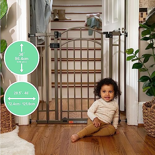 Summer Multi-Use Decorative Extra Tall Safety Pet and Baby Gate, 28.5"-48" Wide, 36" Tall, Pressure or Hardware Mounted, Install on Wall or Banister in Doorway or Stairway, Auto Close Door - Bronze