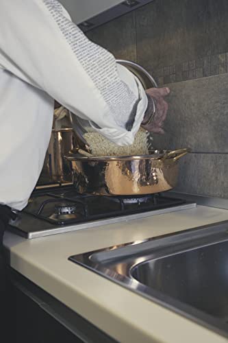 CREARTISTIC 100% Made in Italy Copper pot β Italian Risotto Copper Chef Pot - 12,6x3,7 inch, 5.8 Qt β 2 Brass Handles - Hand Hammered - Practical spout - Rice cooker β Italian Cookware - Pure Copper