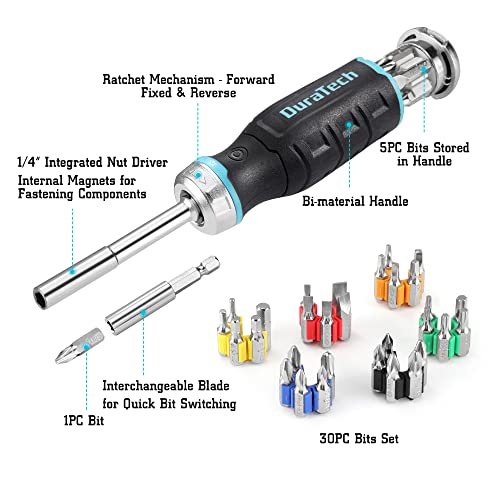 DURATECH Multi-bit Ratcheting Screwdriver, 38-Piece Magnetic Screw Drivers with Bits Storage Handle, Slotted/Philips/Pozi/Torx/Hex/Square