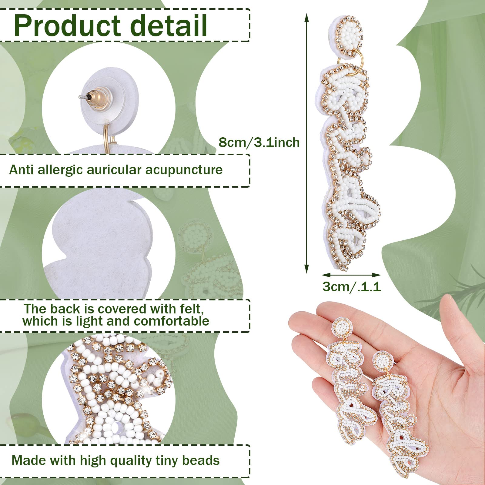 Bride and Mrs Earrings Set Bride Beaded Wedding Earrings Handmade Statement Mrs Dangle Earrings for Women (Romantic Style)