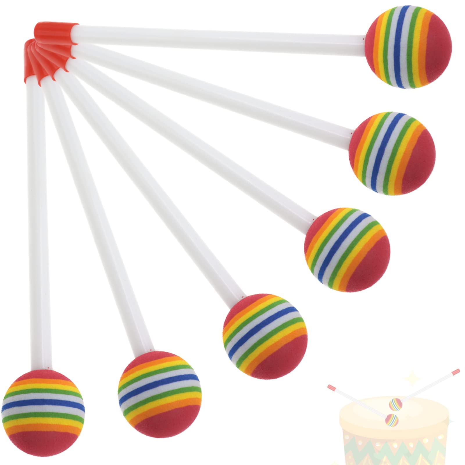 Cheerock 6pcs Plastic Hand Drum Percussion Sticks, Foam Felt Head Rhythm Drum Stick, Hand Drums Rhythm Sticks for Kids, Drumsticks for Developing Children's Musical Interests