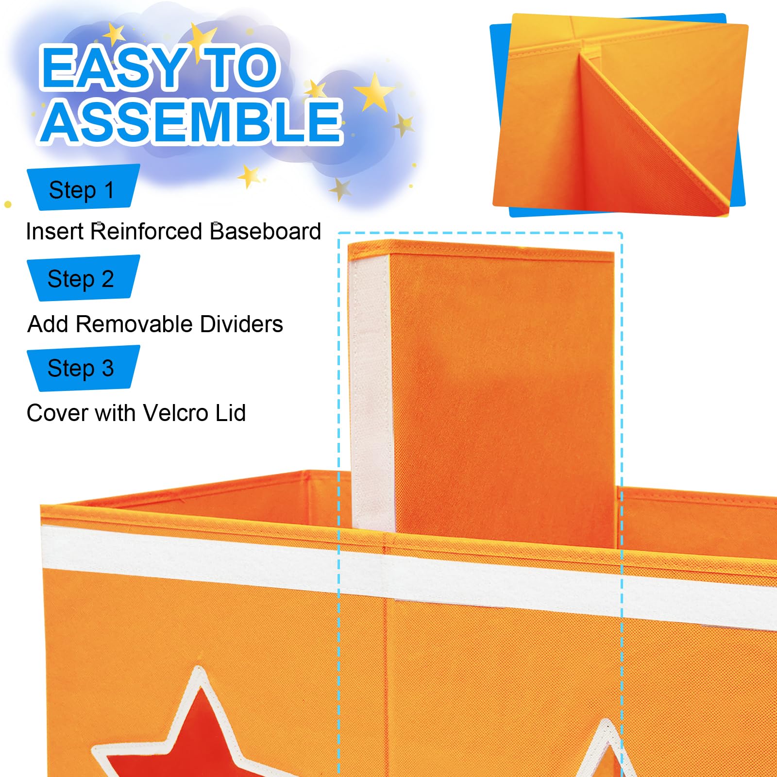 Extra Large Toy Box Chest, Toy Storage Organizer Bins with Transparent Windows, Foldable Storage Box for Kids,Boys,Girls,Toddler,Nursery Room,Playroom(Orange Srar)
