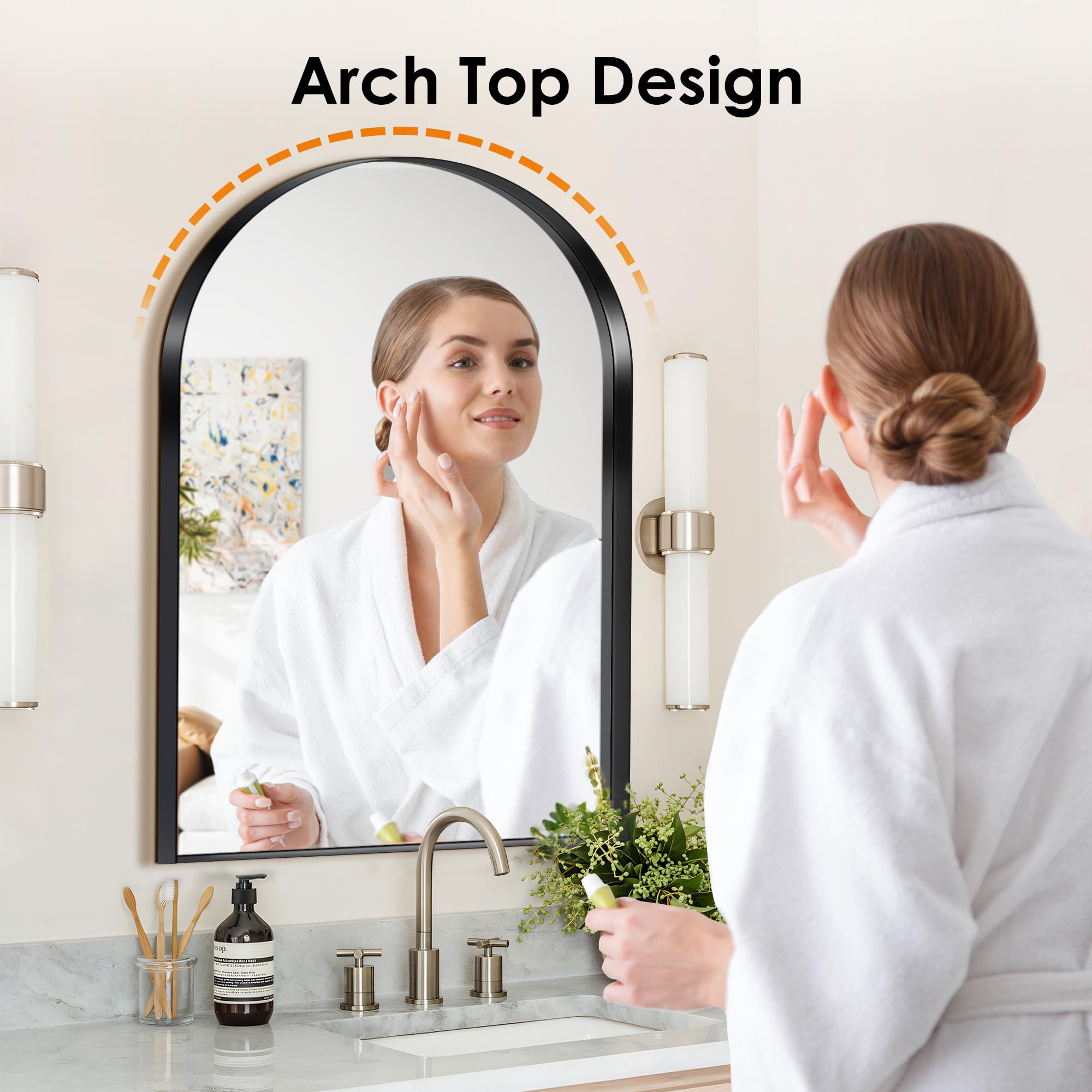 SDHYL Arched Bathroom Medicine Cabinet with Mirror, 36”x24” Recessed Medicine Cabinet for Bathroom with Beveled Edge Mirror, Wall Mounted Deep Set Alumiunm Frame, Black