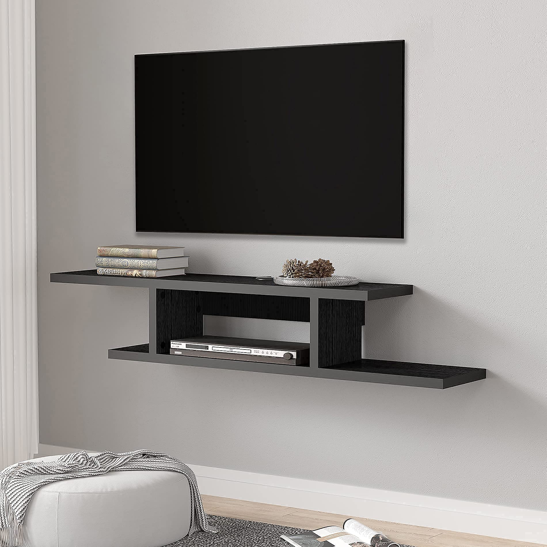 FITUEYES Concise Floating TV Stand Shelf - Wall Mounted Entertainment Center Media Console Component Wall Cabinet, Black, 50"