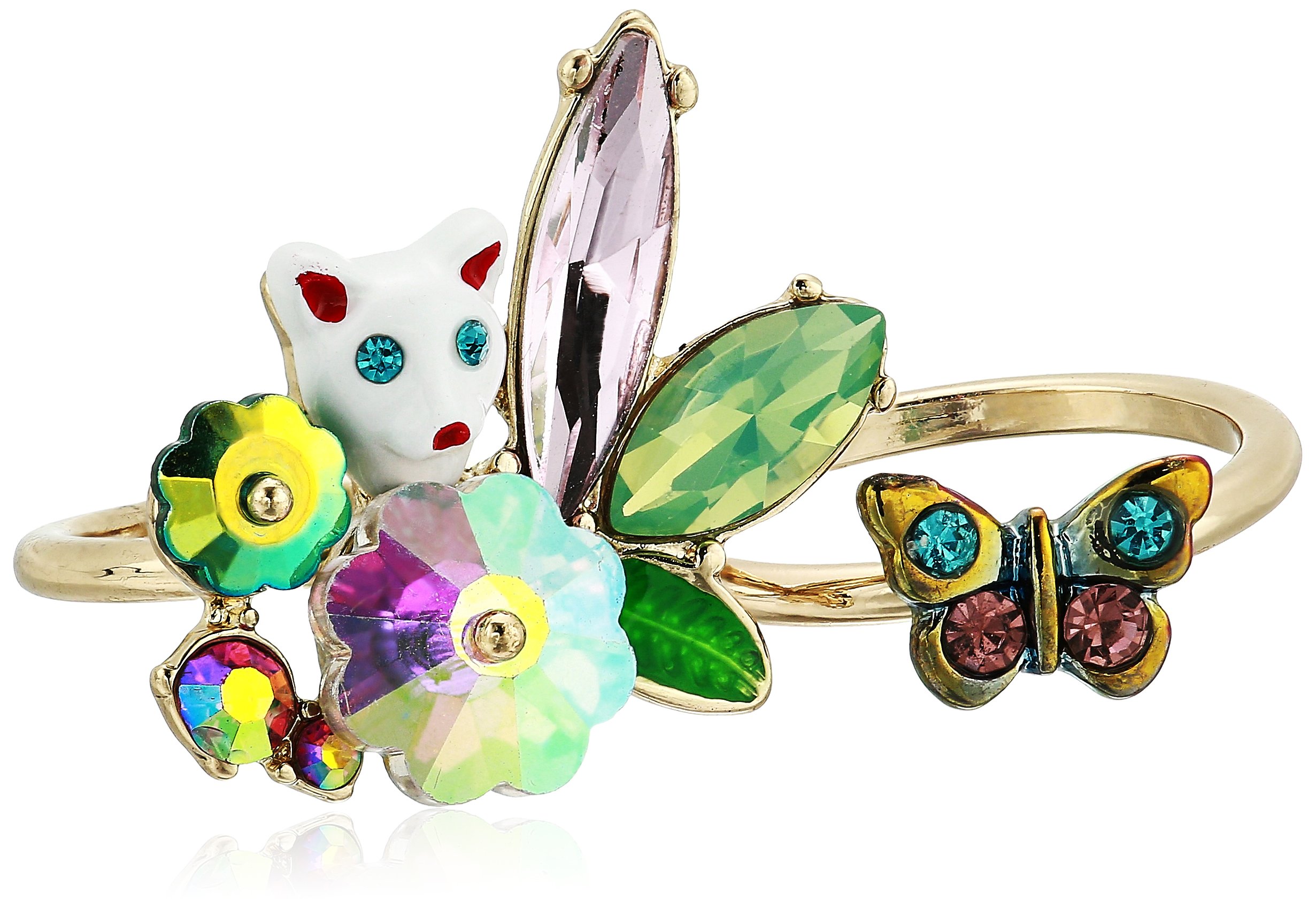 Betsey Johnson Colorful Stone & Cat Cluster Ring