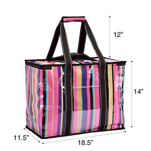 DEMOMENT Large Reusable Grocery Durable Shopping Zip Closure Tote Bag For Kitchen Supermarket Camping Beach Clothes Storage Carrier (Rainbow)